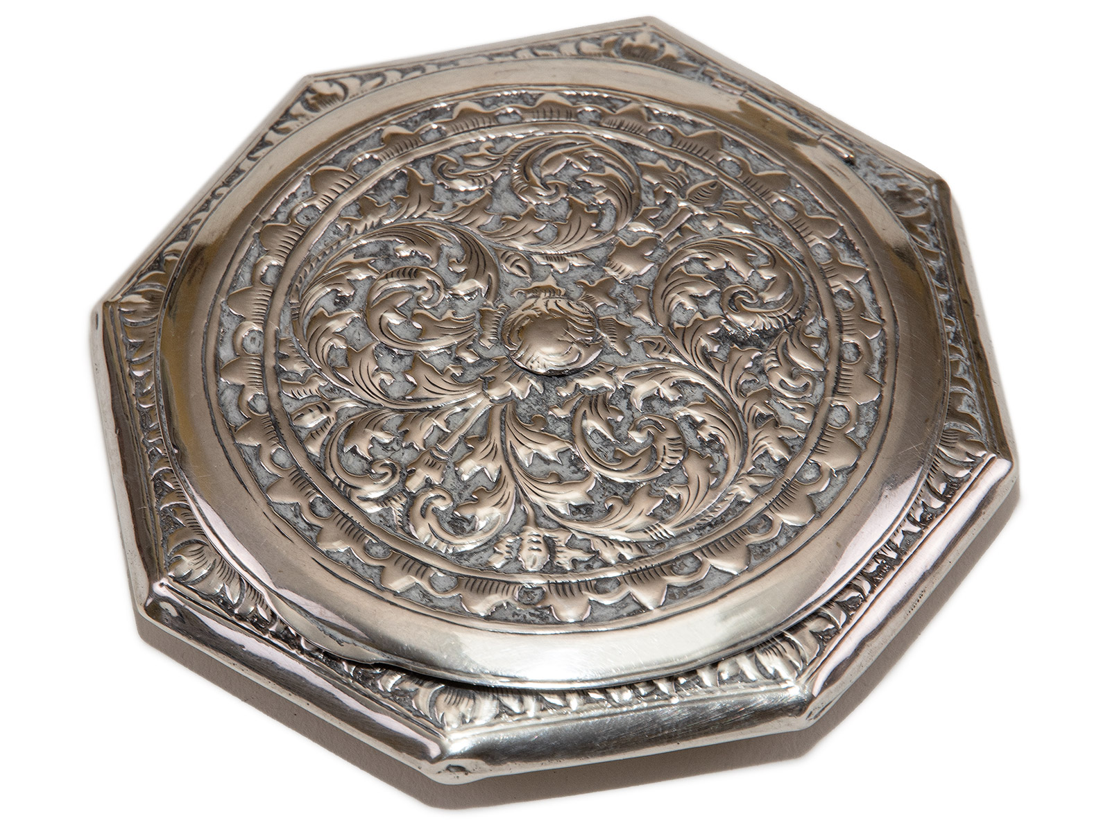 Silver Octagonal Compact Case - Antiques - Schweitzer Linen