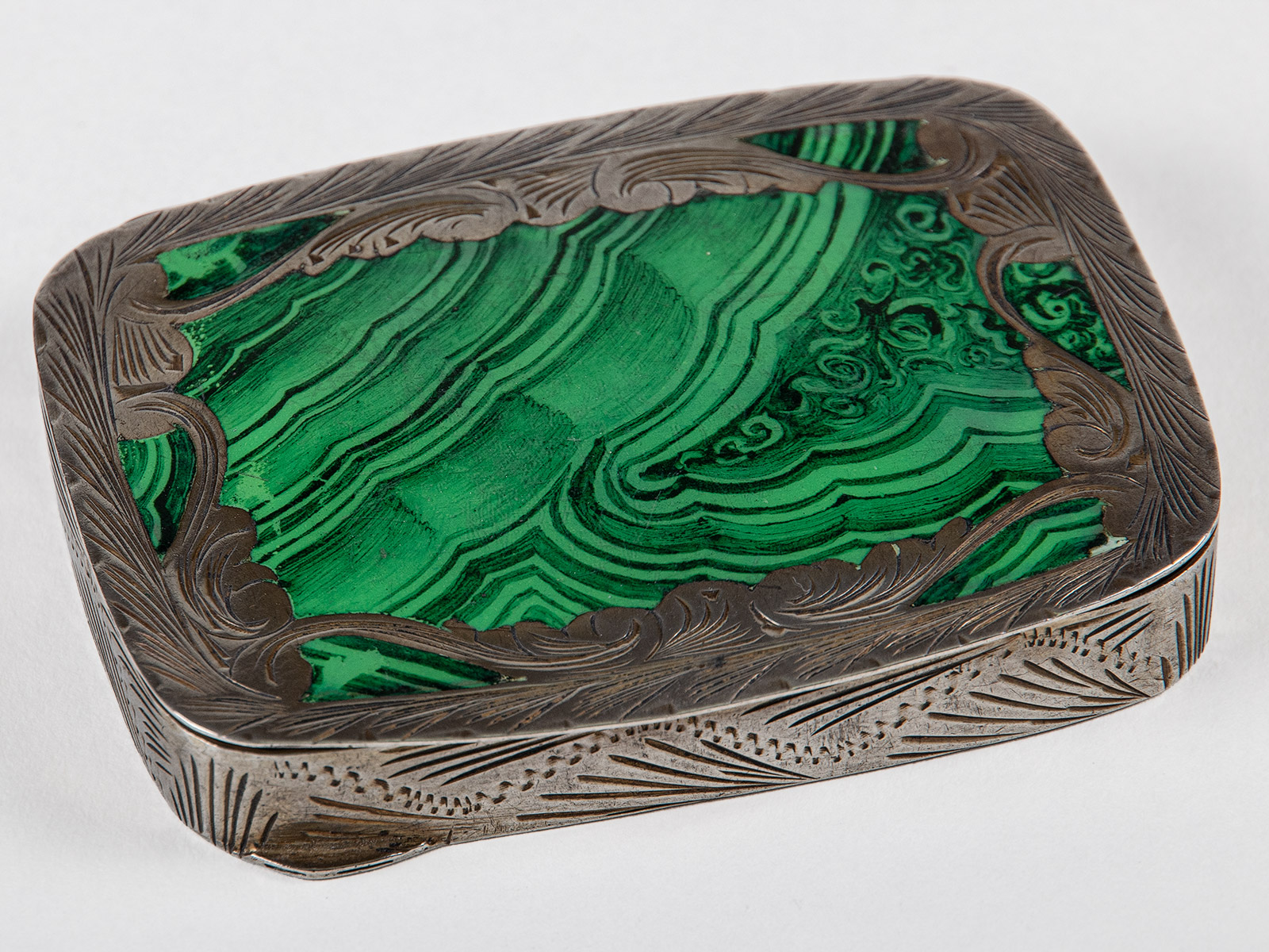 Silver & Malachite Compact - Antiques - Schweitzer Linen