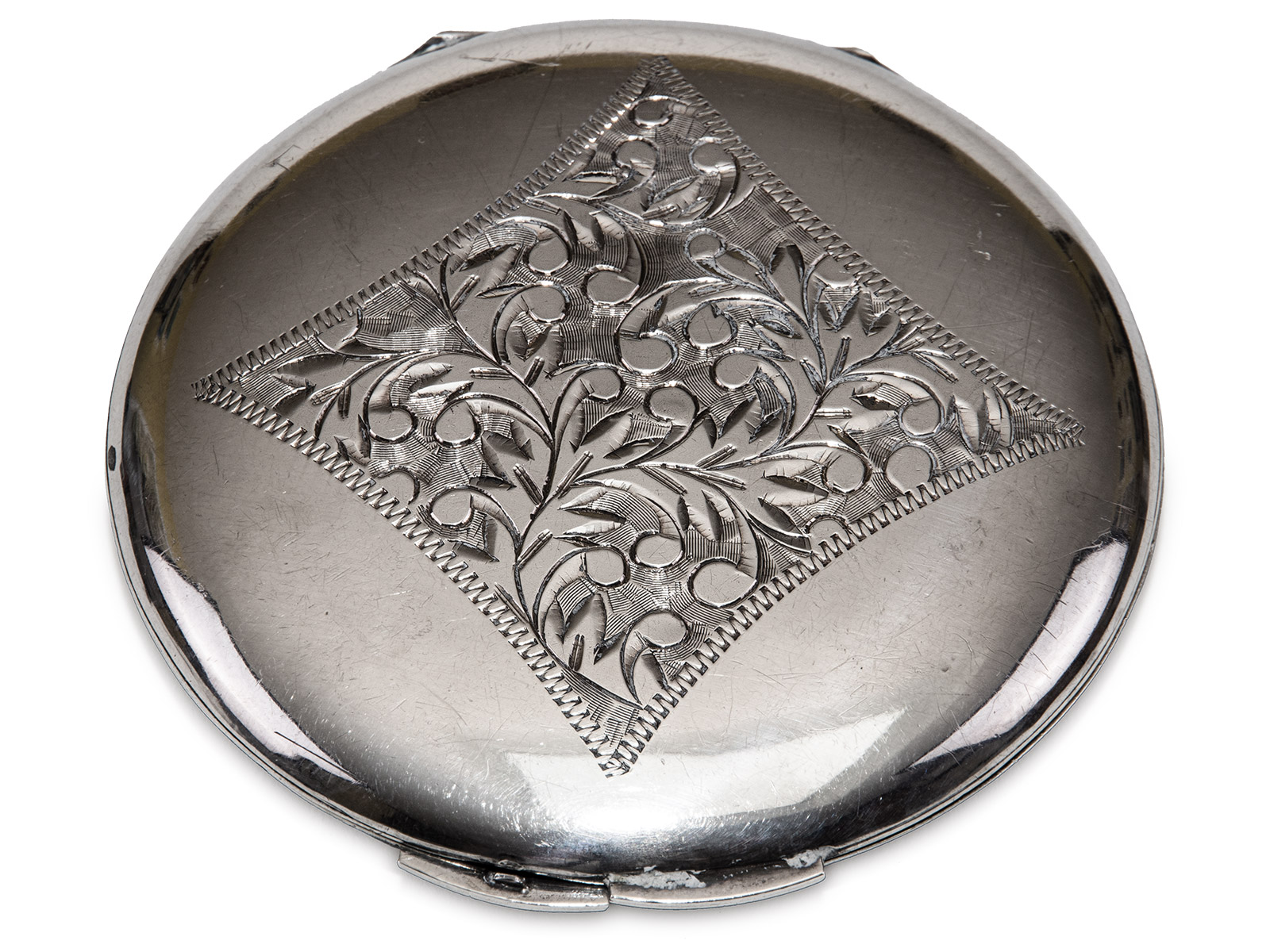 Silver Round Compact Case - Antiques - Schweitzer Linen