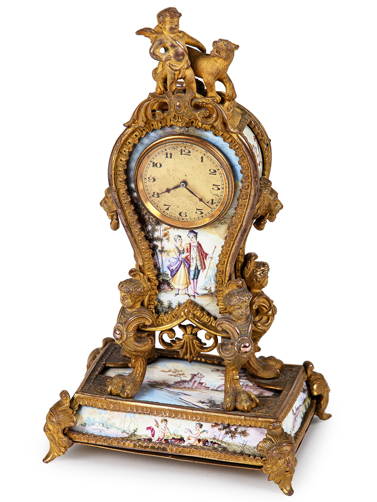 Viennese Gilt & Enamel Clock - Antiques - Schweitzer Linen